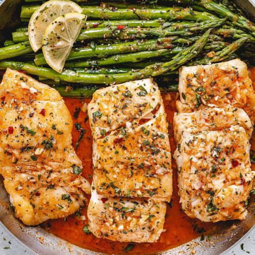 Ling with Garlic Butter and Lemony Asparagus – Fishermen's Co-op